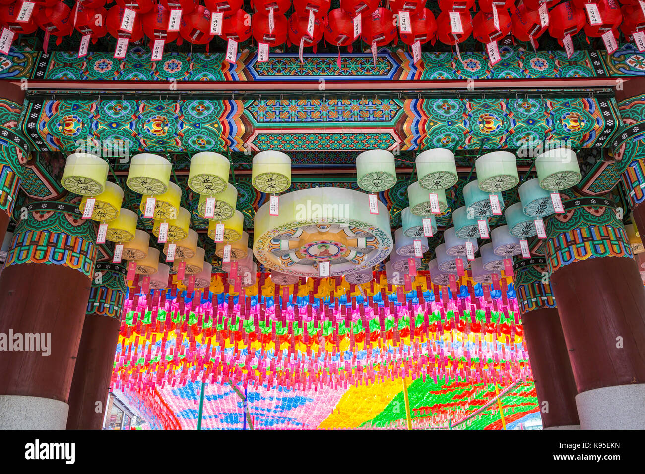 Ceiling detail at the colorful Jogyesa Buddhist Temple in Seoul, South ...
