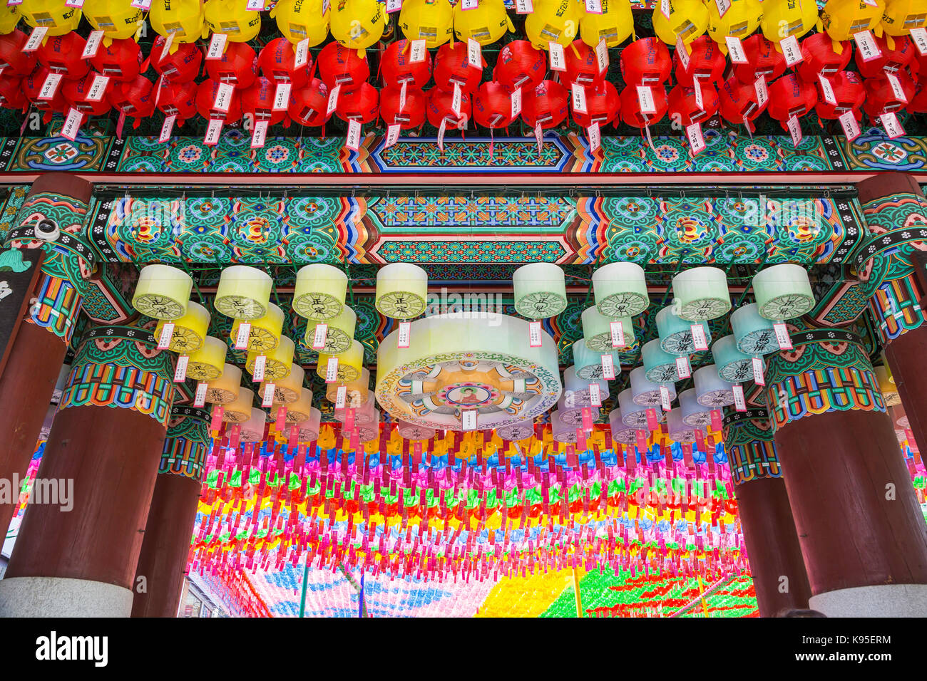 Ceiling detail at the colorful Jogyesa Buddhist Temple in Seoul, South ...