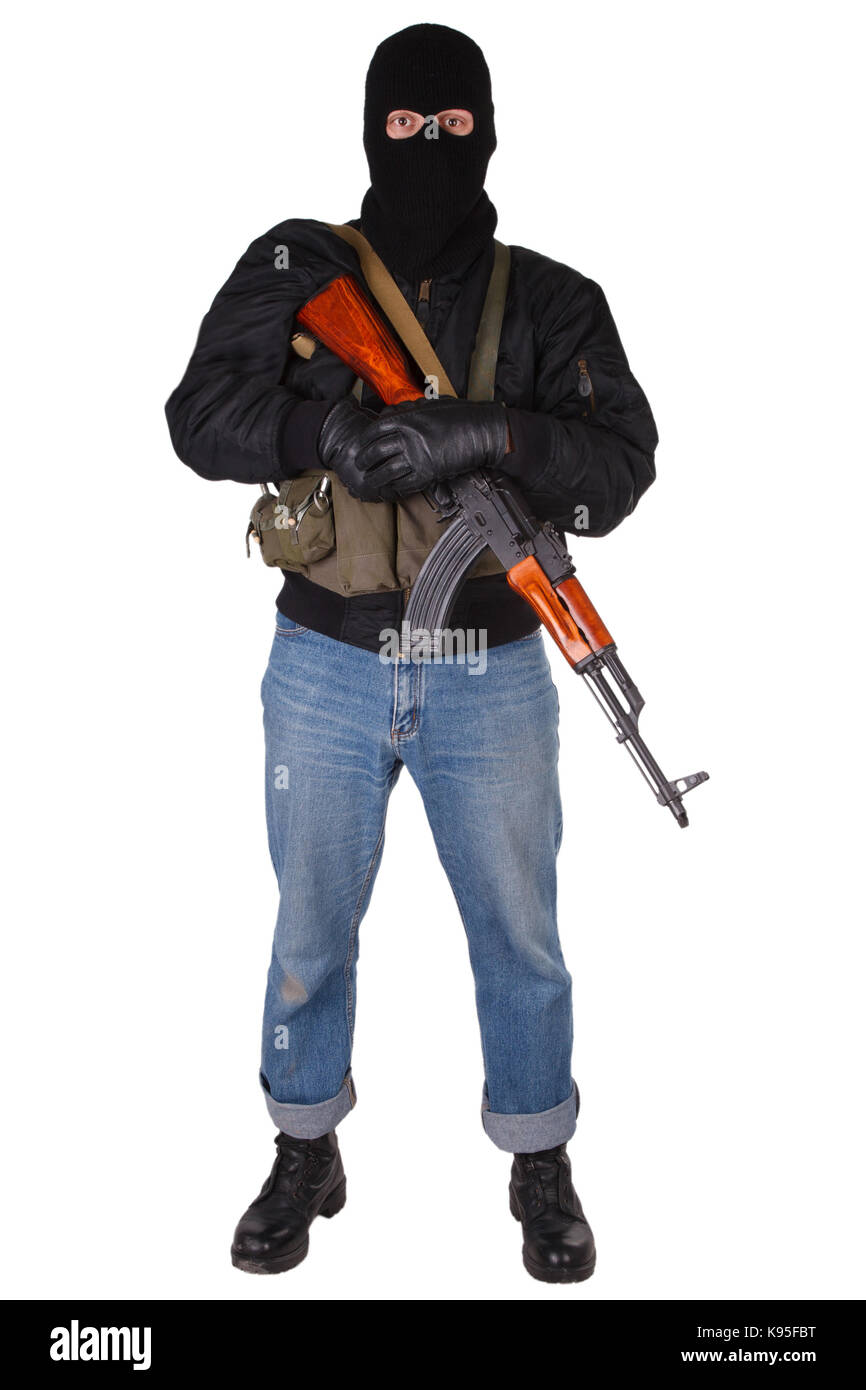 mobster with AK 47 isolated on white background Stock Photo - Alamy
