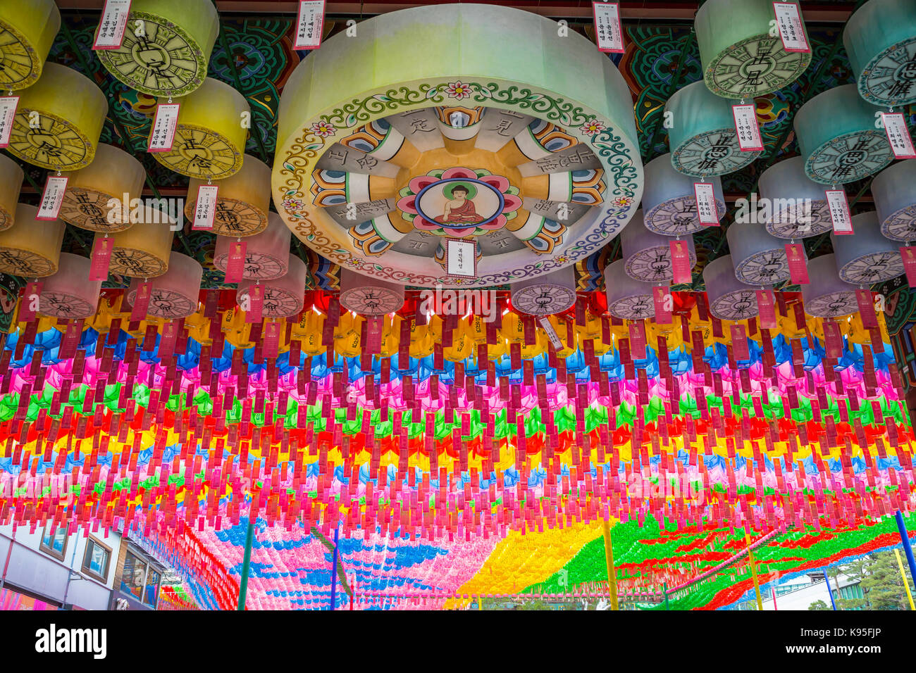 Ceiling detail at the colorful Jogyesa Buddhist Temple in Seoul, South ...