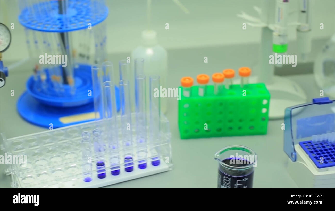 Many test tubes in a test in a research laboratory of a university ...