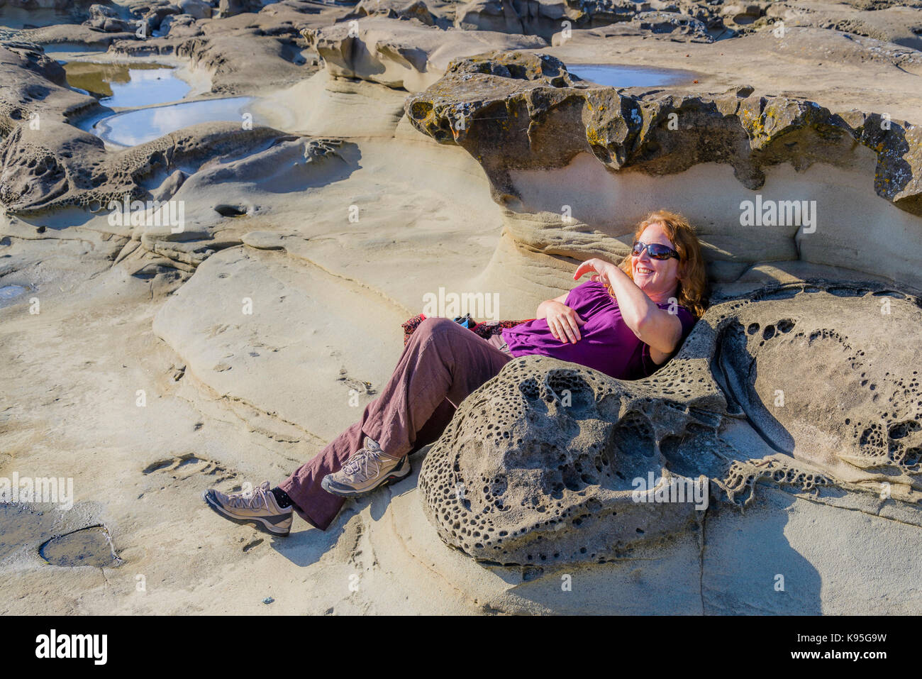 Wave eroded sandstone, Heron Rocks, Hornby Island, British Columbia ...