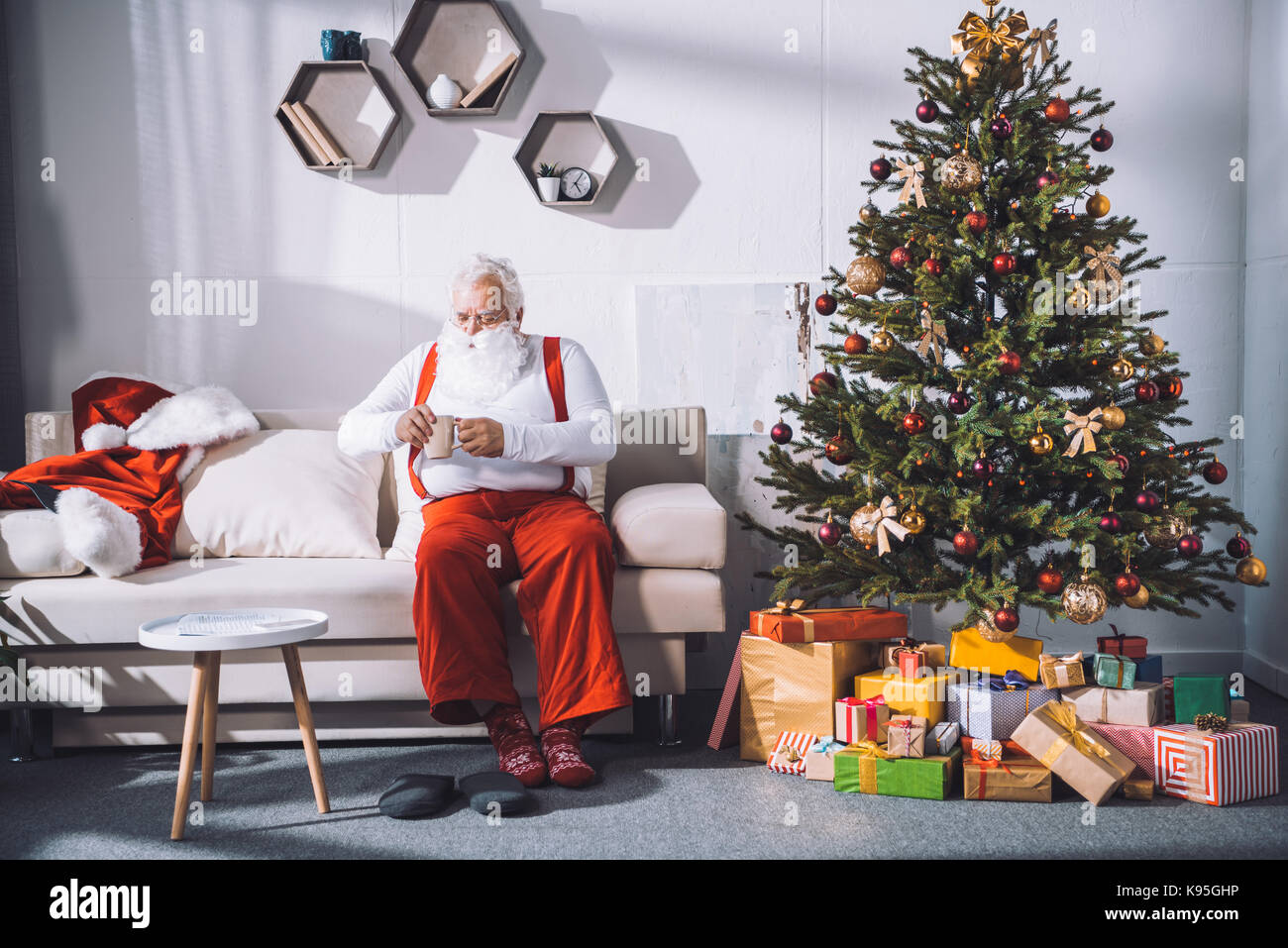 santa claus with cup of coffee Stock Photo - Alamy