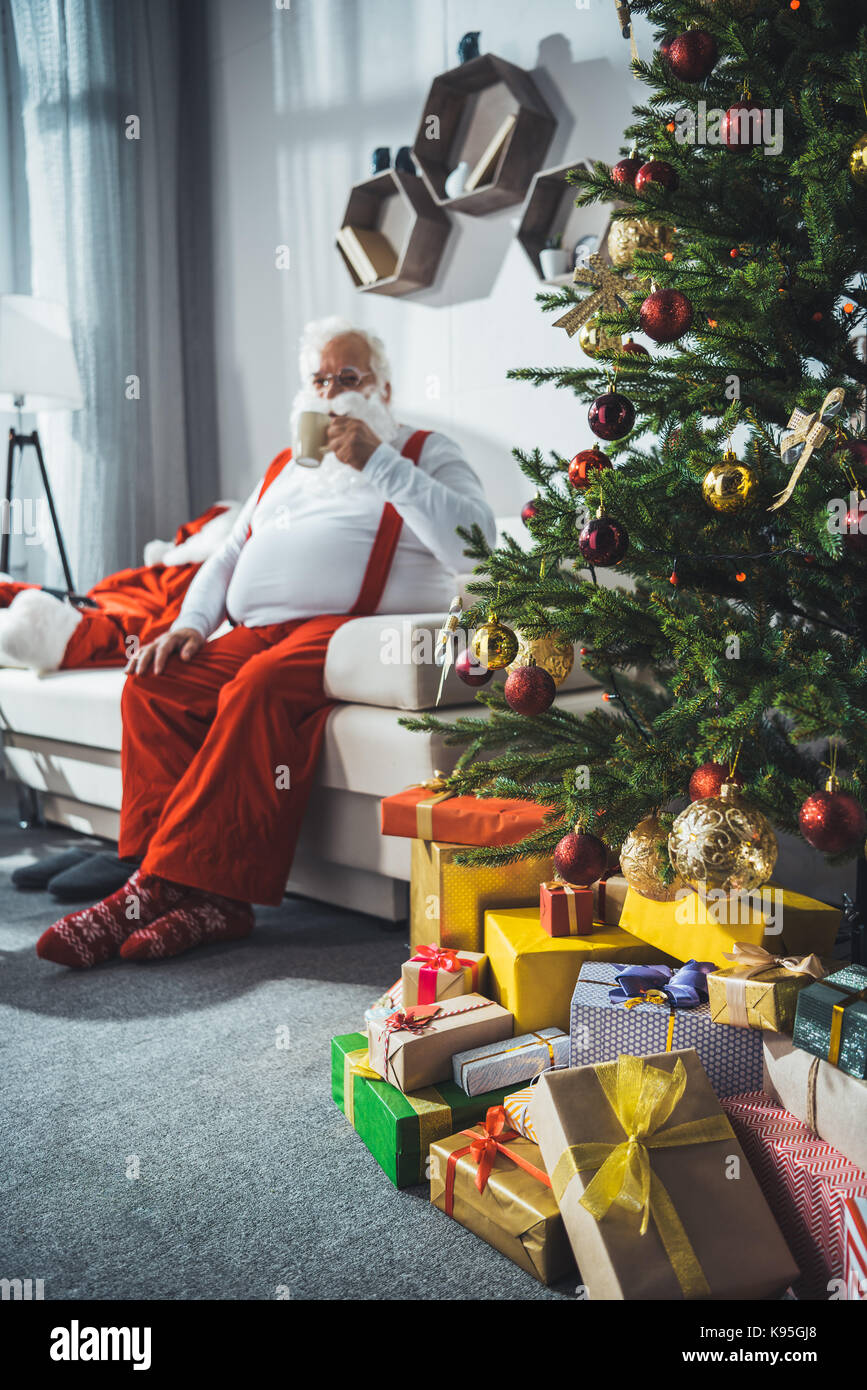 santa claus drinking coffee Stock Photo - Alamy