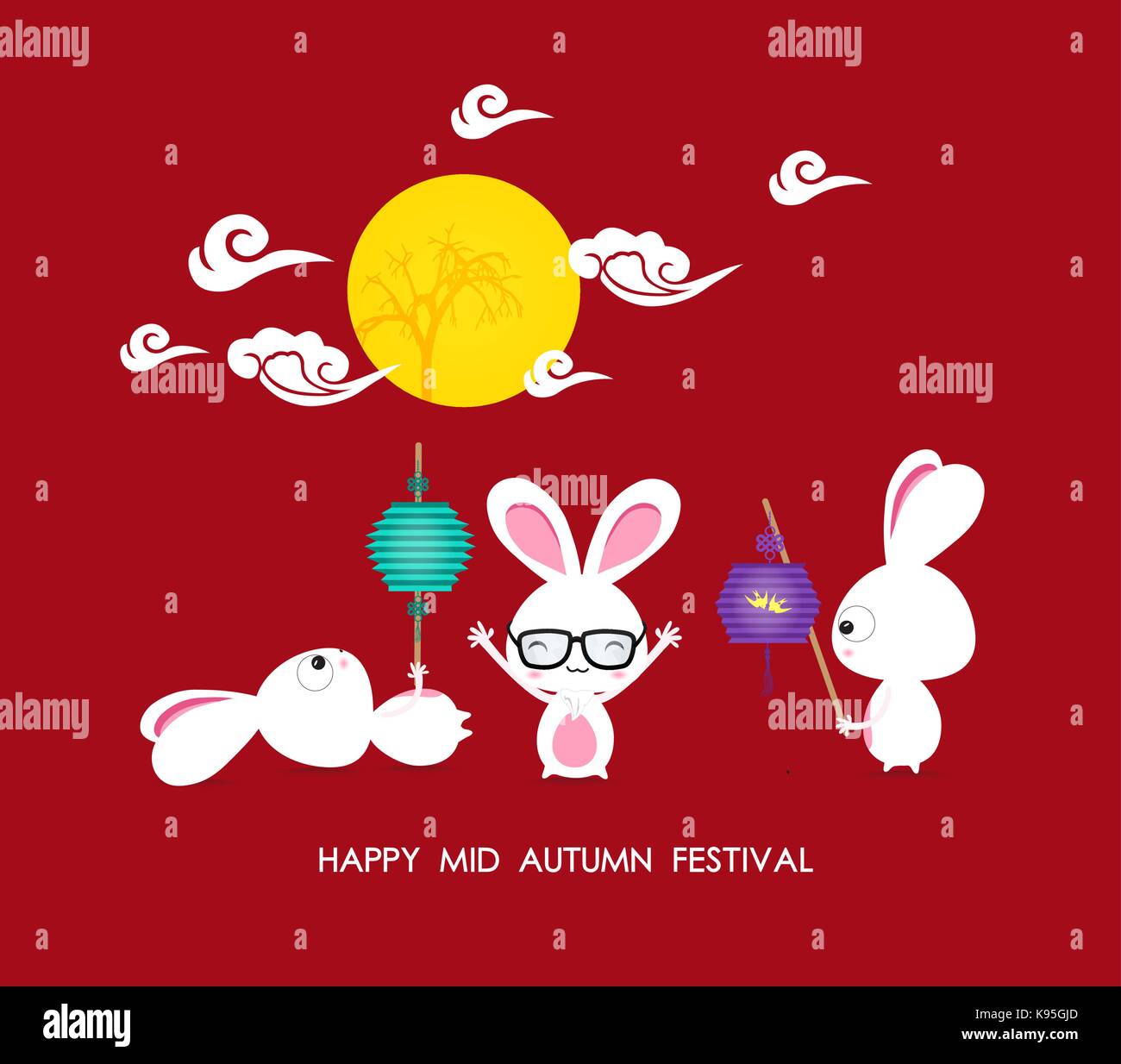 Mid autumn festival rabbit playing with lanterns with chinese Stock ...