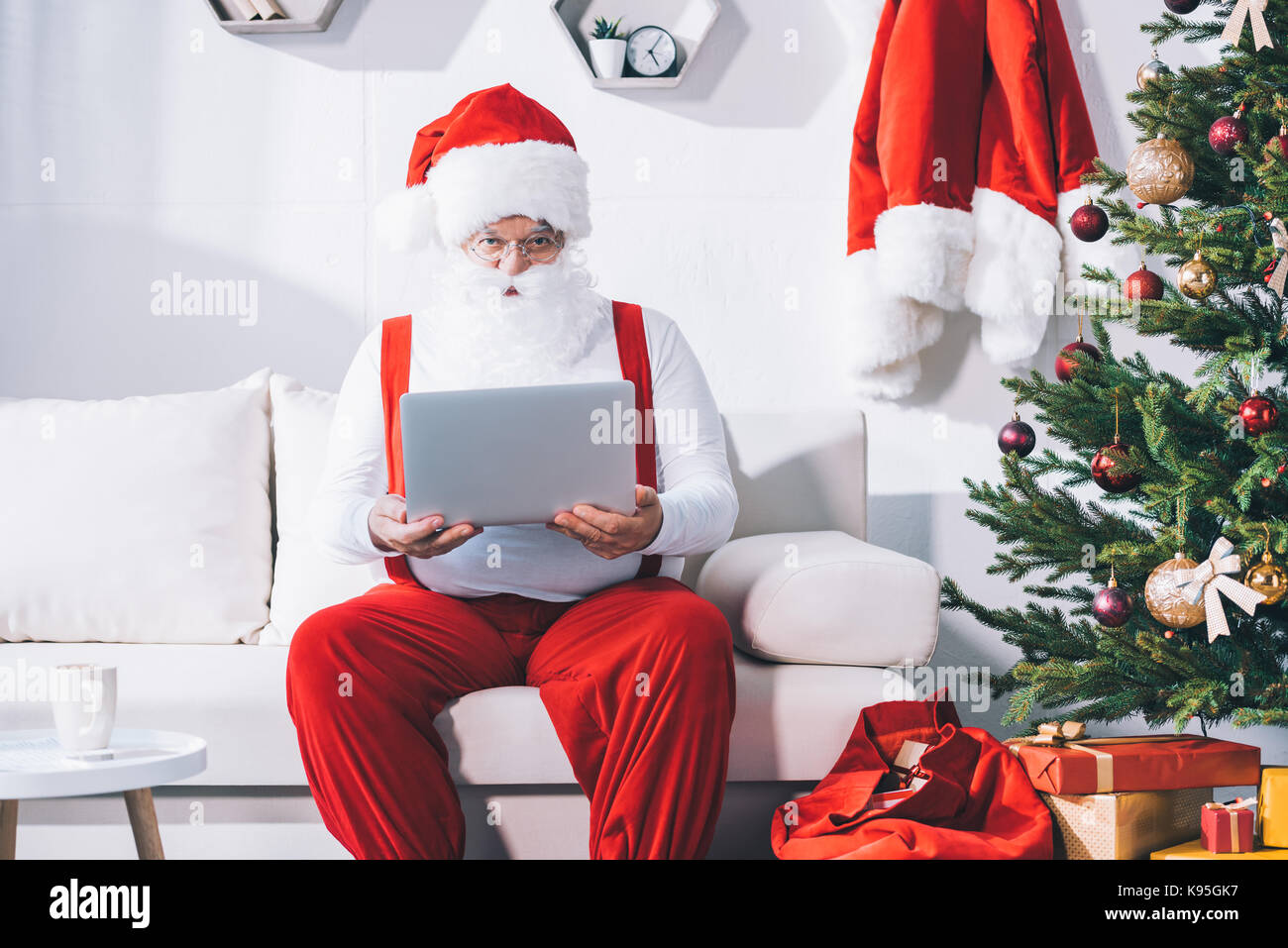 santa claus with laptop Stock Photo - Alamy