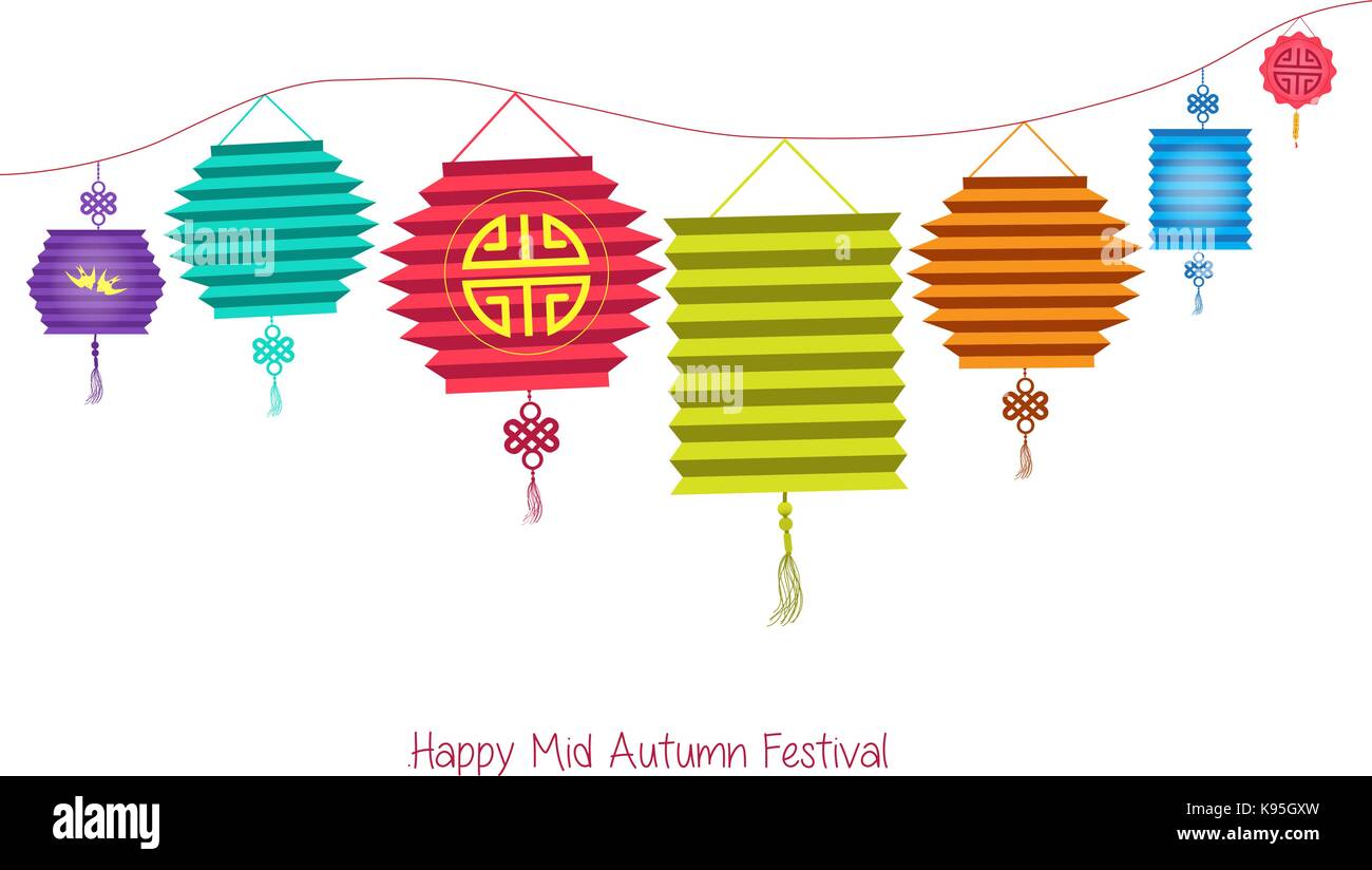 string of bright hanging lantern decorations on white Stock Vector ...