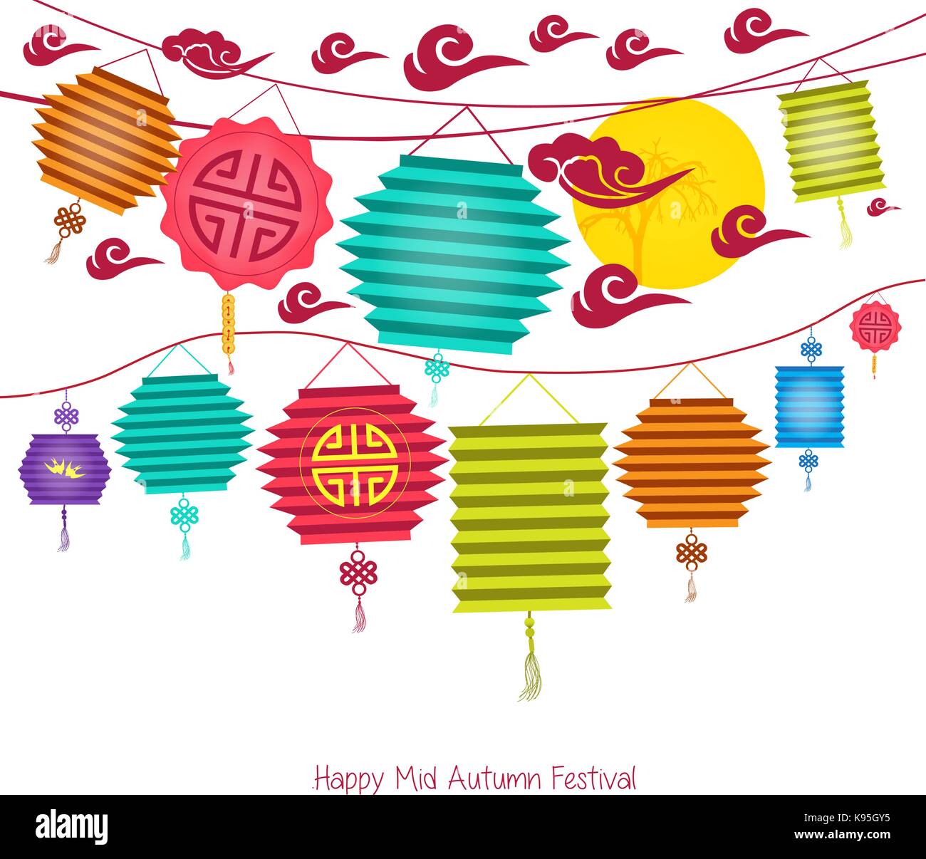 string of bright hanging lantern decorations on white Stock Vector ...