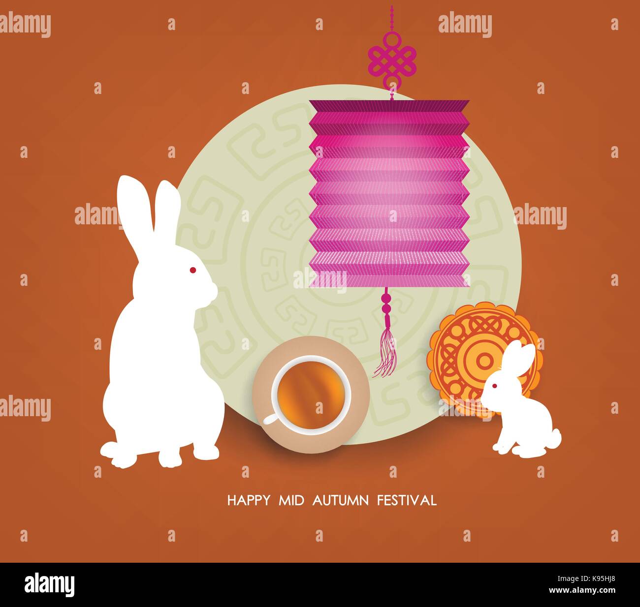 Mid Autumn Lantern Festival background with moon cake, tea and rabbit ...