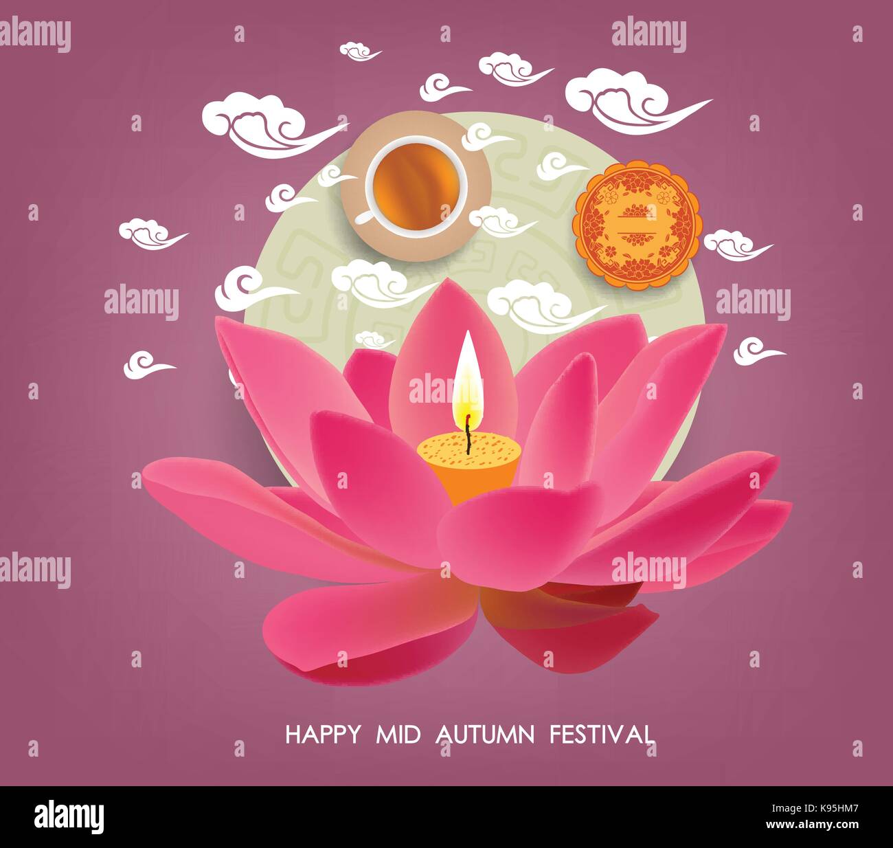 Mid Autumn lotus Lantern Festival background with moon cake, tea Stock ...