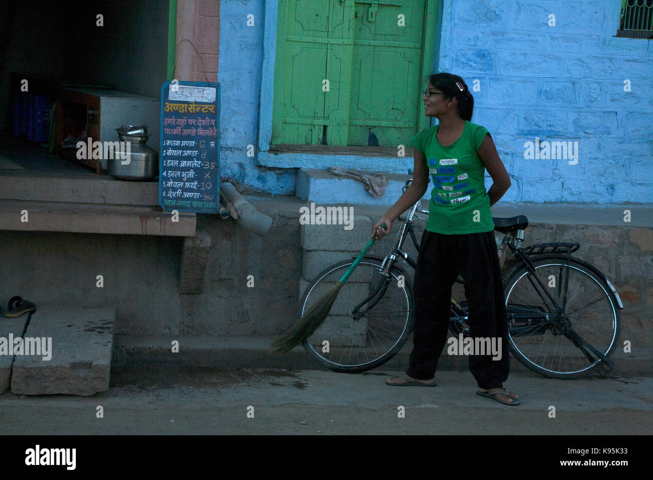 Indian woman cleaning street hi-res stock photography and images - Alamy