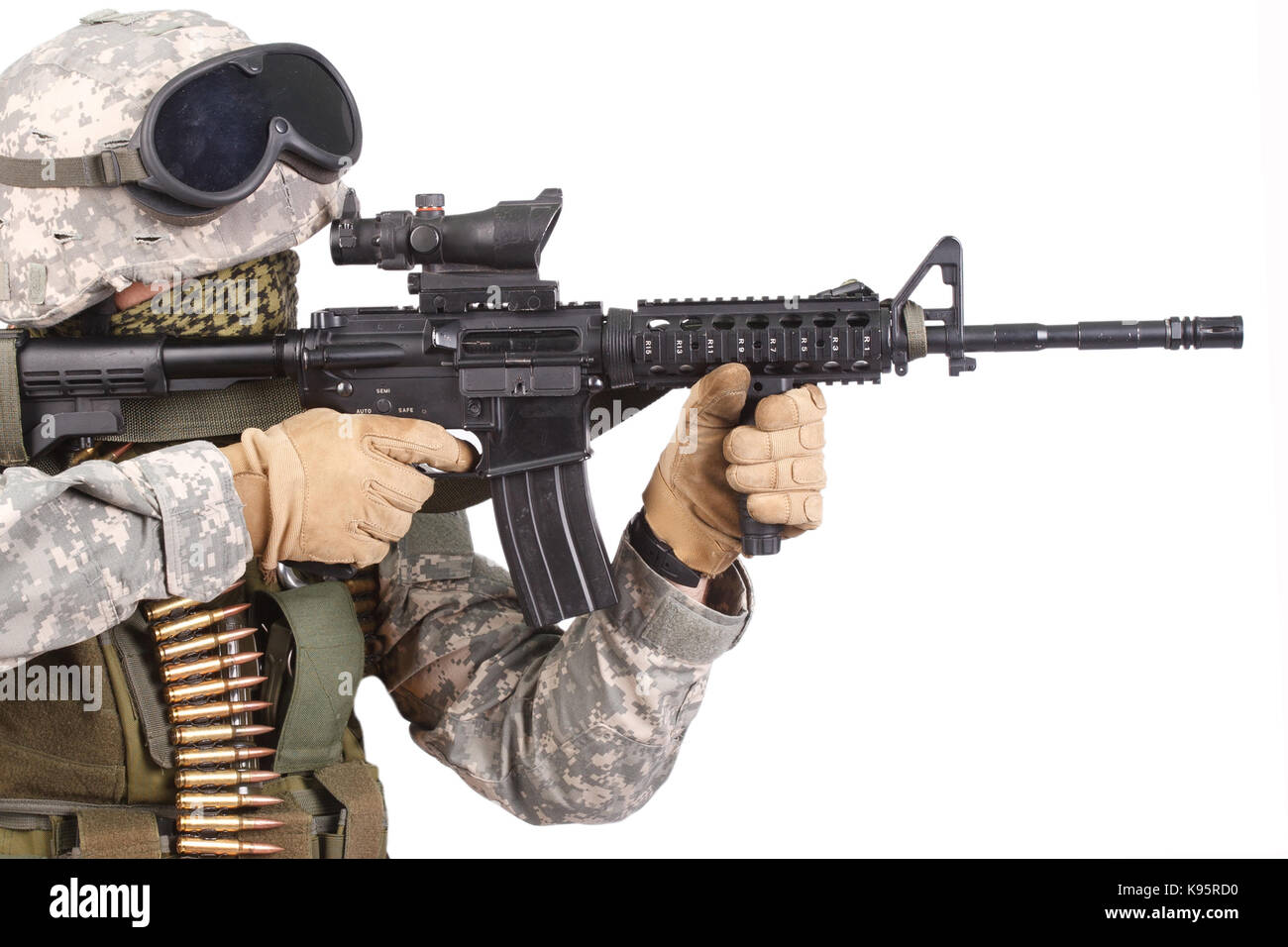 US soldier with rifle on white background Stock Photo - Alamy
