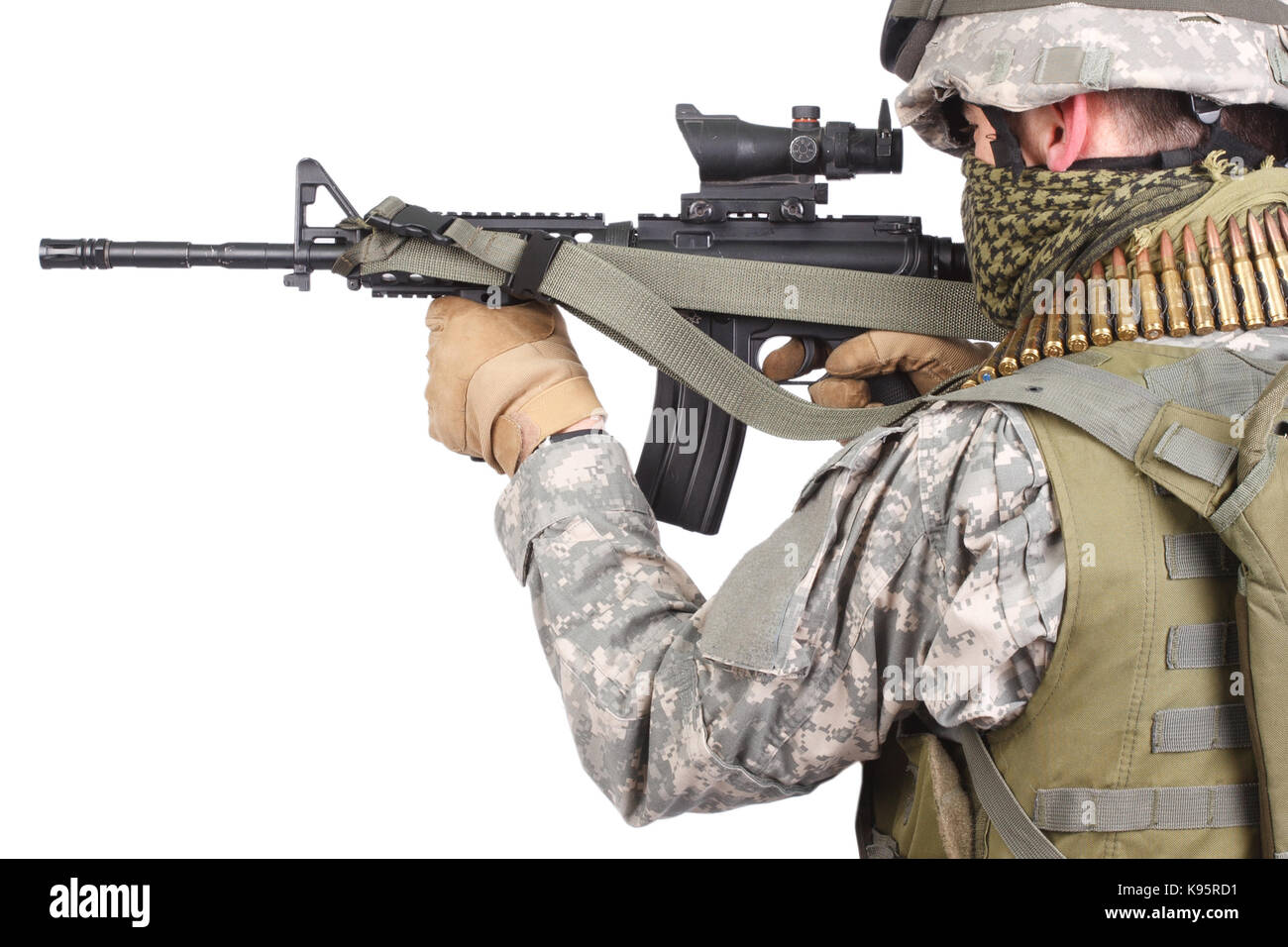 US soldier with rifle on white background Stock Photo - Alamy