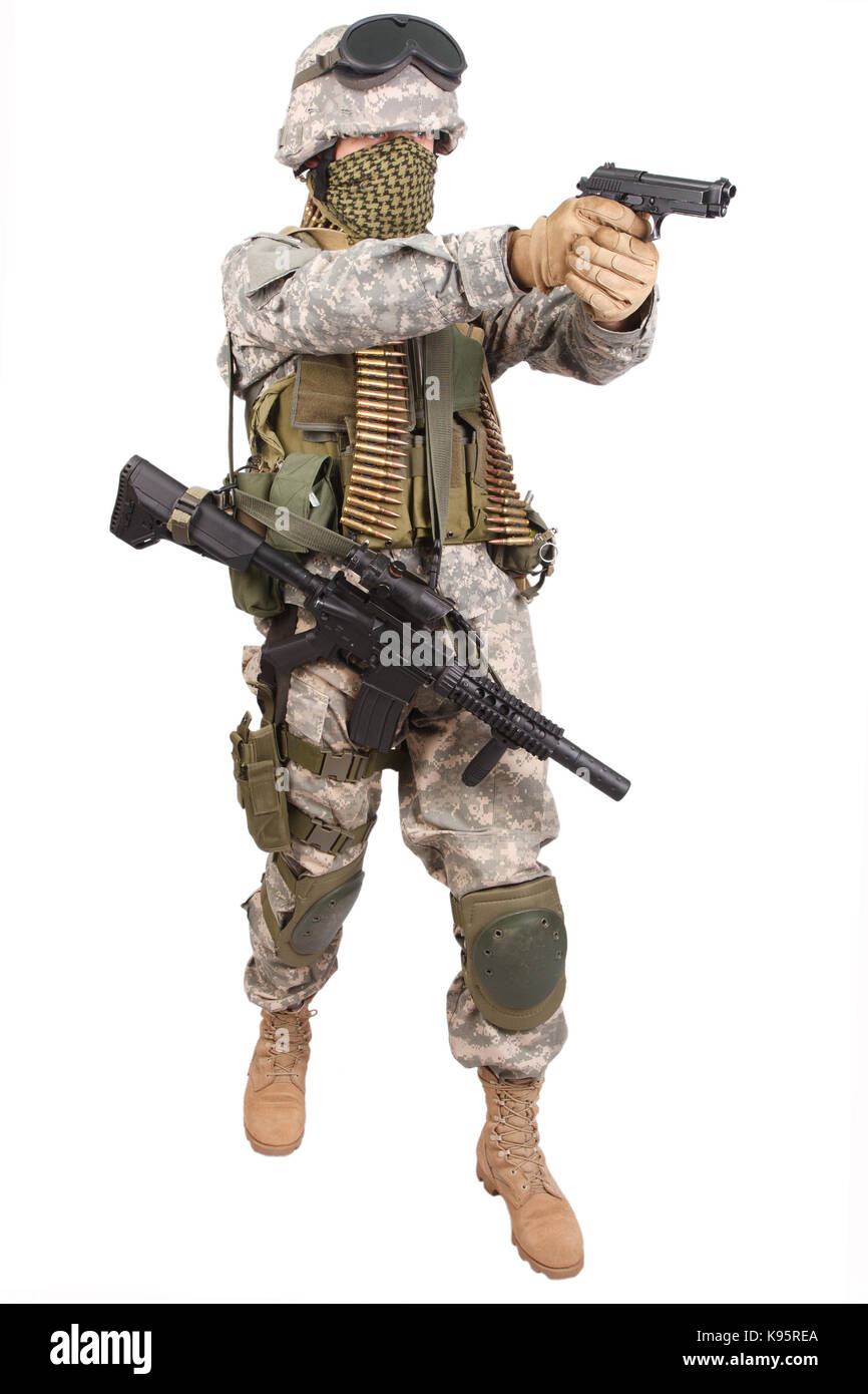US soldier with handgun on white background Stock Photo - Alamy