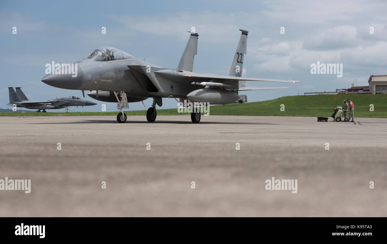 A U.S. Air Force 67th Fighter Squadron F-15 Eagle taxis after being ...