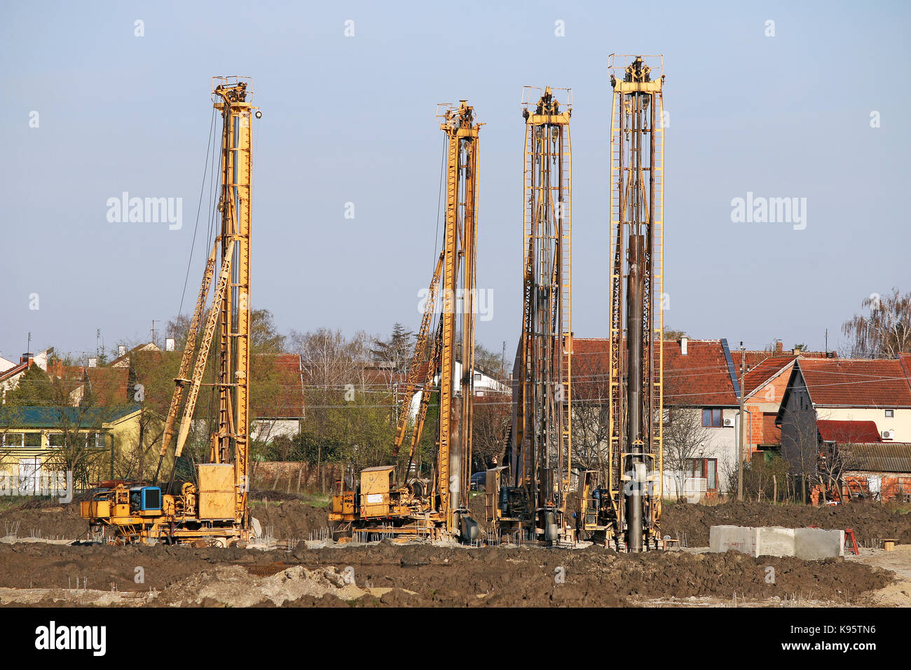 construction site with four hydraulic drilling machines Stock Photo - Alamy
