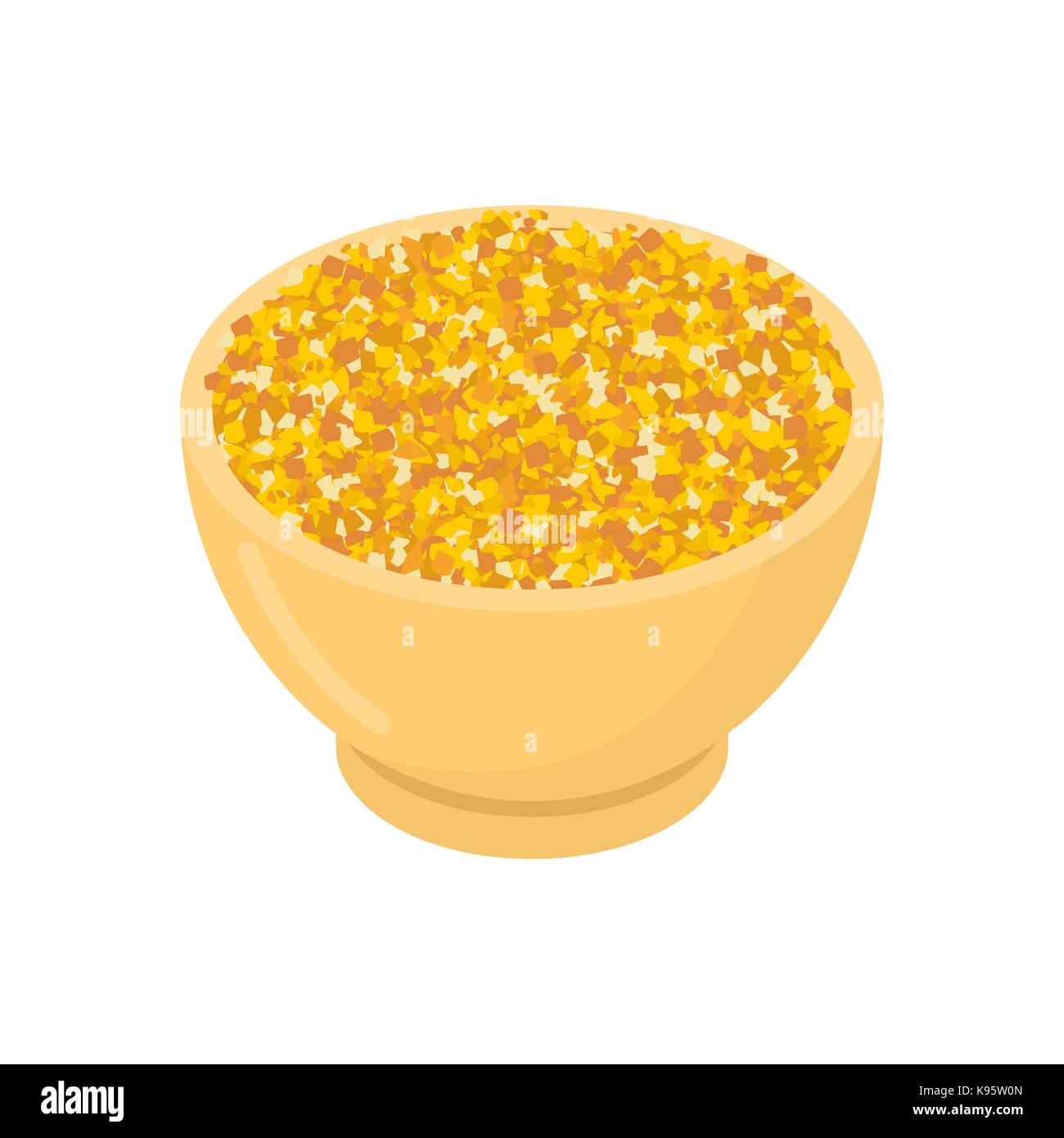 Corn grits in wooden bowl isolated. Groats in wood dish. Grain on white ...