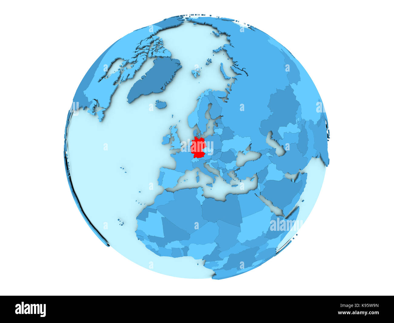 Germany highlighted in red on blue political globe. 3D illustration ...
