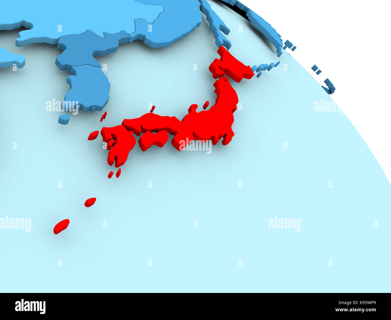 Japan highlighted on blue 3D model of political globe. 3D illustration ...