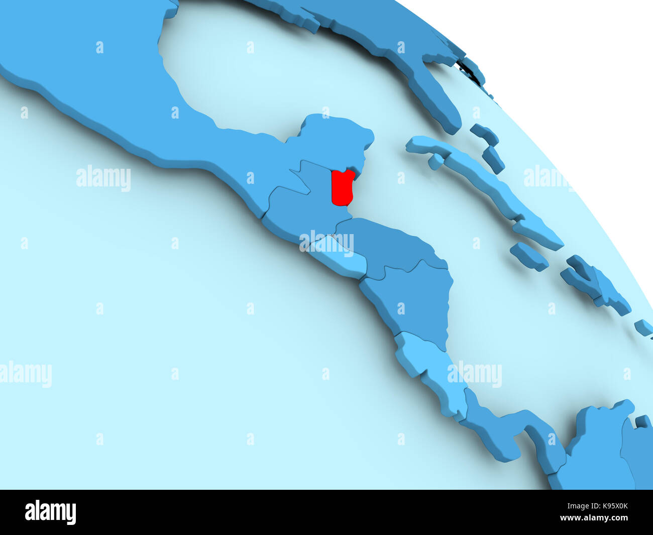 Belize highlighted on blue 3D model of political globe. 3D illustration ...