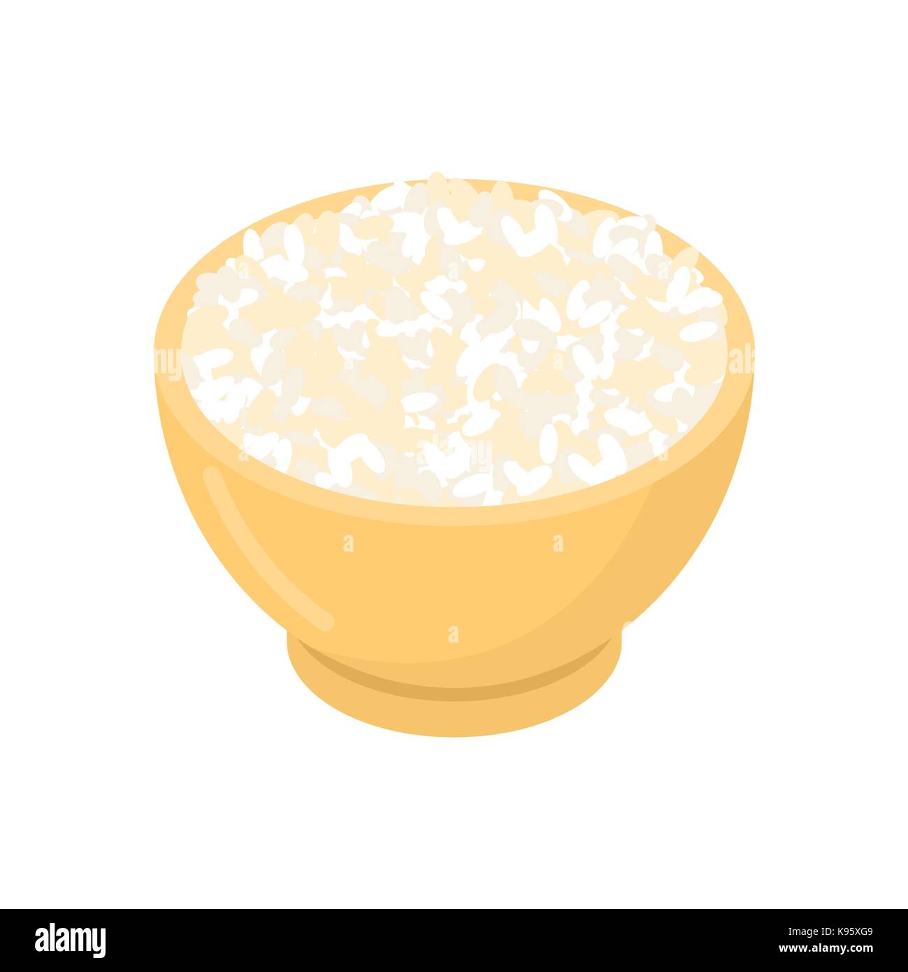 Round rice in wooden bowl isolated. Groats in wood dish. Grain on white ...