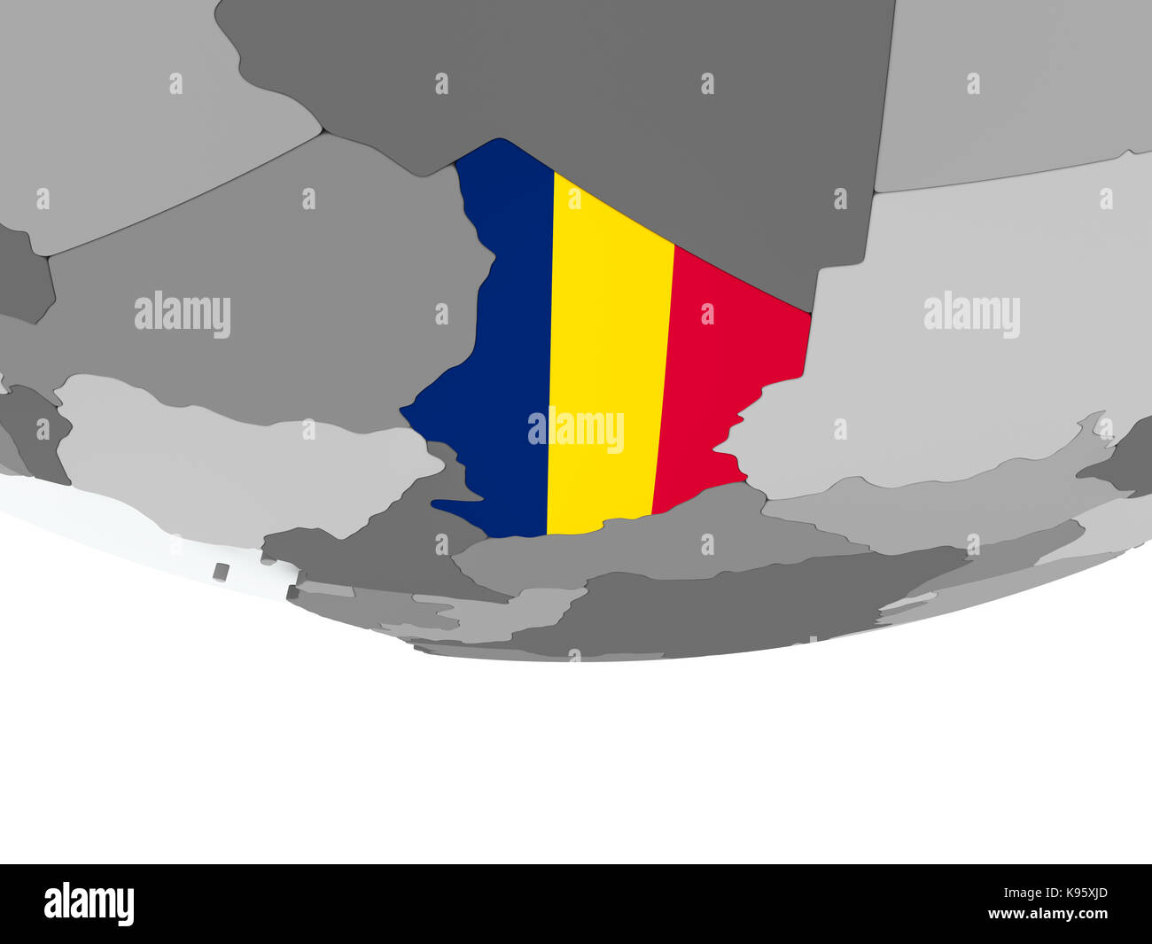 3D render of Chad with flag on grey globe. 3D illustration Stock Photo ...