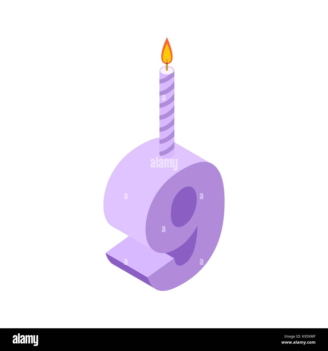 9 number and Candles for birthday. Nine figure for holiday cartoon ...