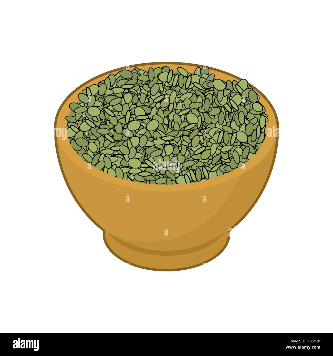 Green Lentils in wooden bowl isolated. Groats in wood dish. Grain on ...