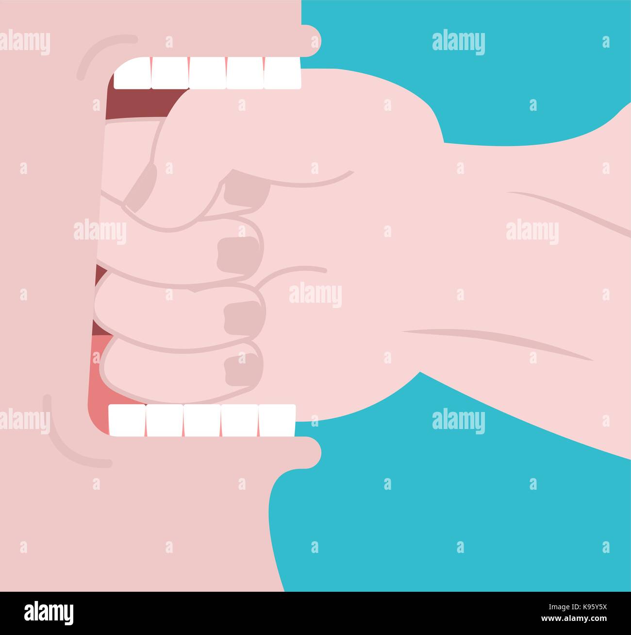Bite fist. Open mouth and fist. Vector illustration Stock Vector Image ...