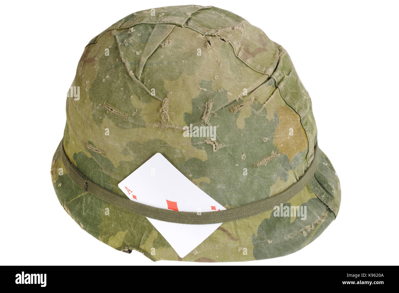 US Army helmet Vietnam war period with amulet - playing card ace of ...