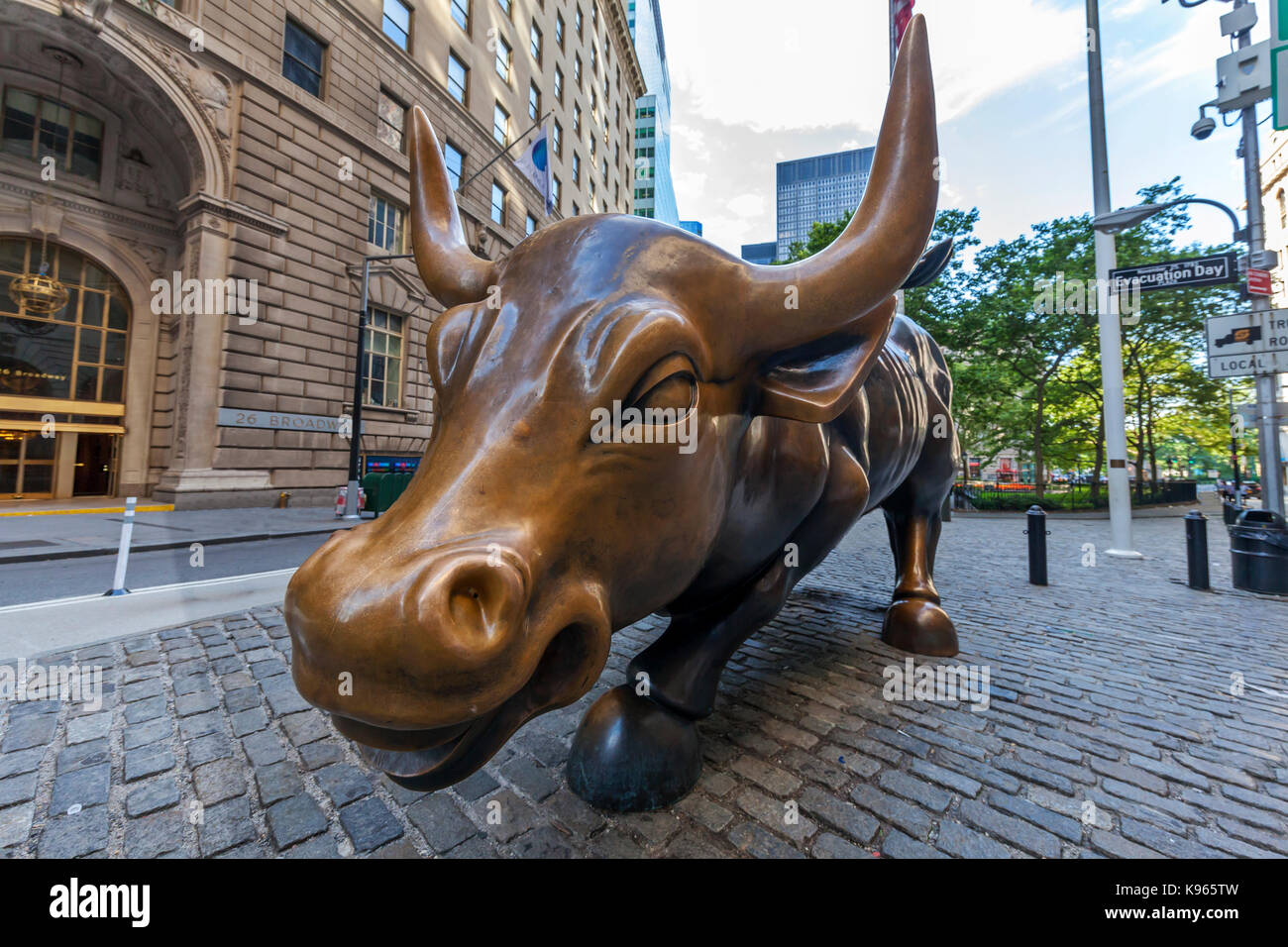 The Charging Bull Statue on display in the Financial District, near the New York Stock Exchange ...