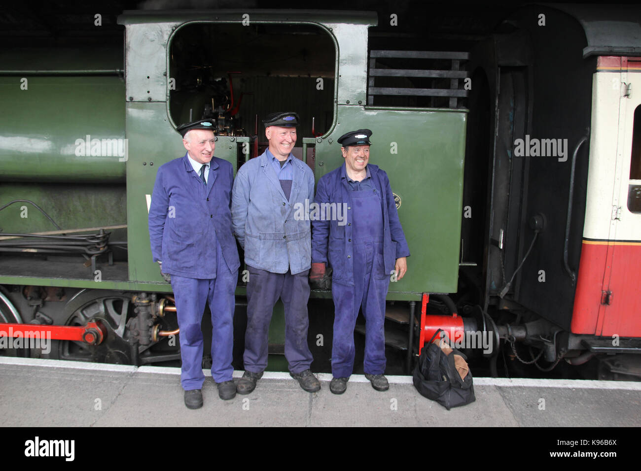 Steam train crew at Boness Railway Preservation Museum Stock Photo - Alamy