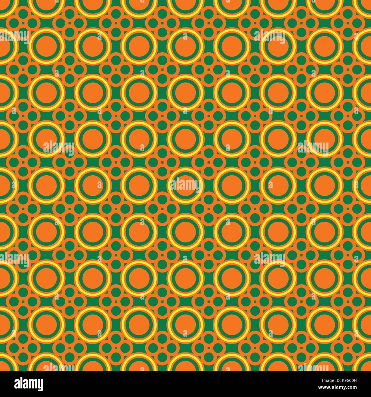 Seamless simple vector pattern with round elements in green, orange and ...