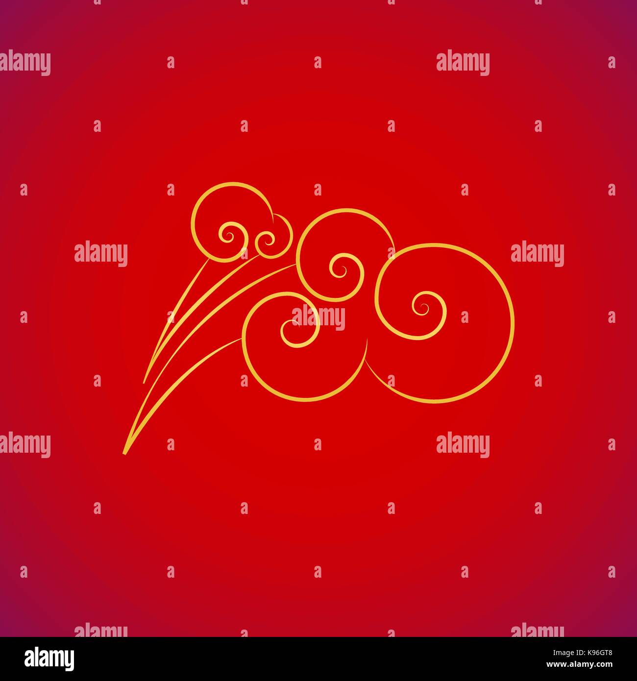 vector gold outline asian style traditional Chinese wind clouds yellow ...