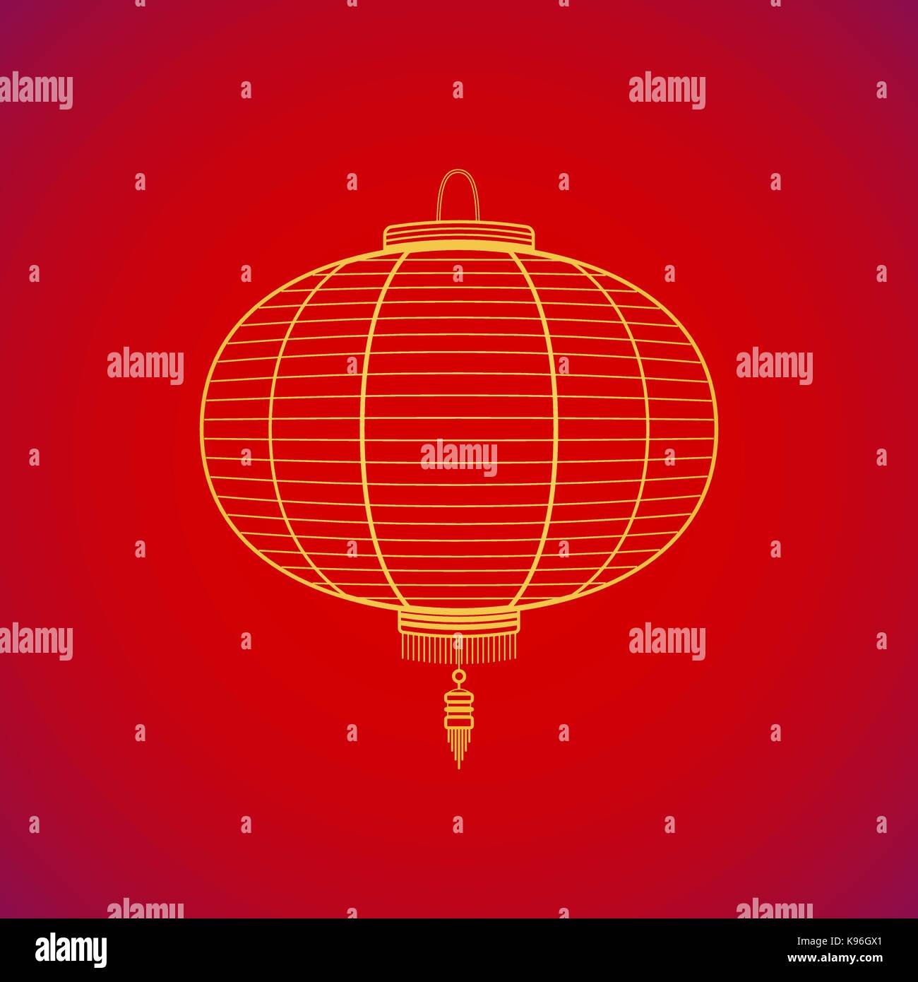 vector gold color traditional chinese red paper oval lantern yellow ...