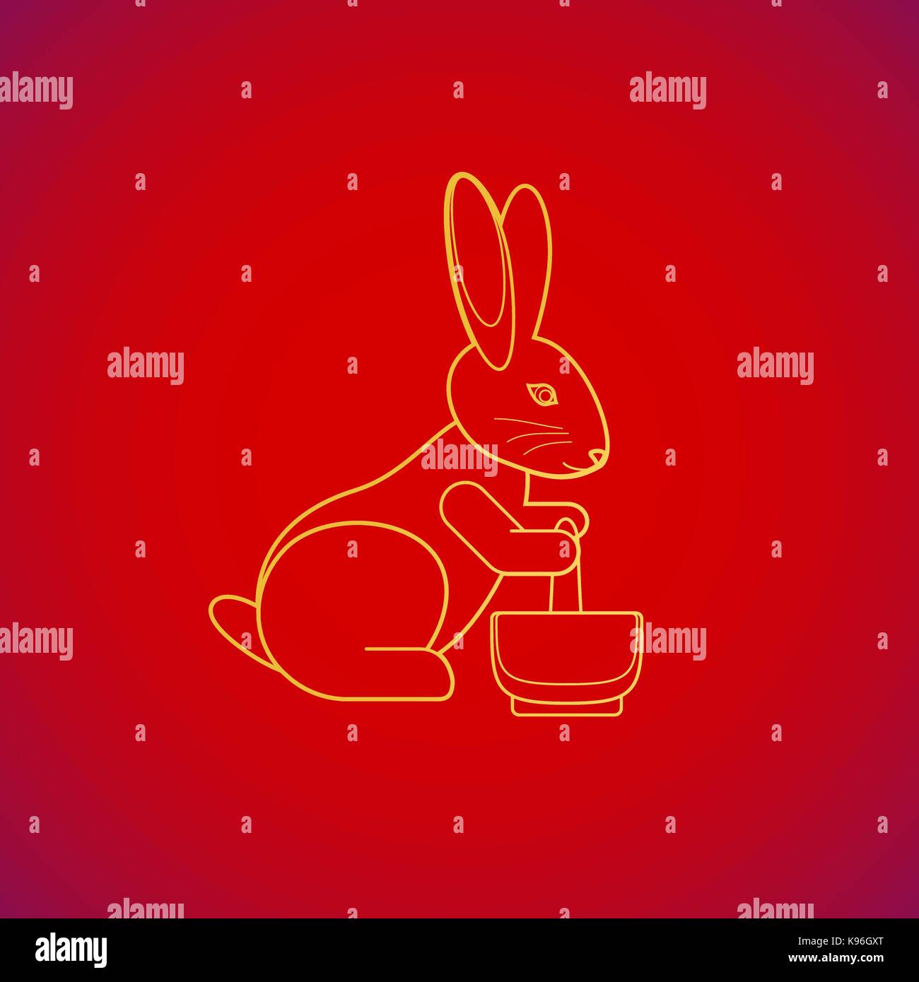vector gold color traditional Chinese moon rabbit pounding the elixir ...
