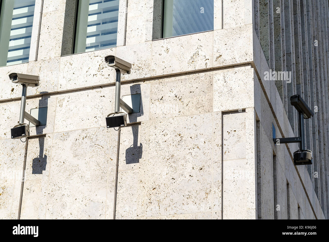 surveillance monitoring security camera on a house corner Stock Photo ...