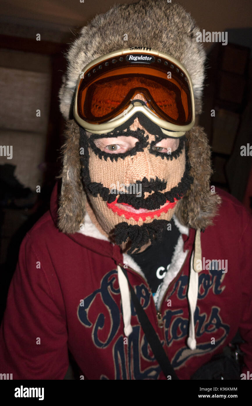 Intrepid photographer Steve Skjold in his foul weather gear. Face mask ...