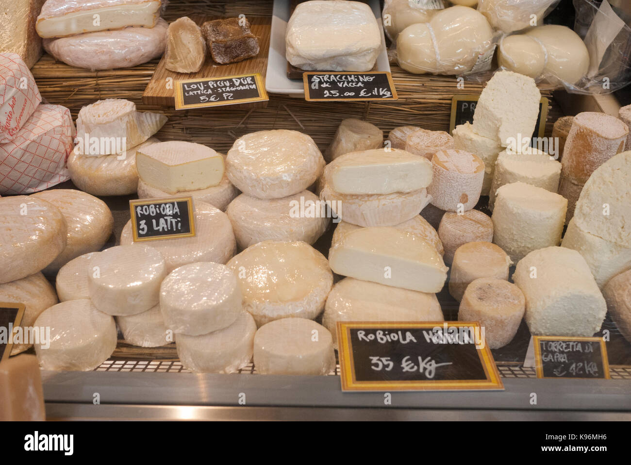 Cheese on display at mercato centrale in Rome, Italy Stock Photo - Alamy