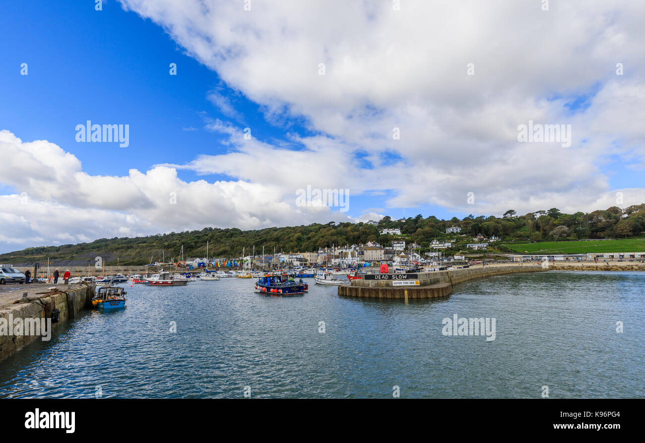 Entrance from Lyme Bay to Lyme Regis harbour and The Cobb, a coastal ...
