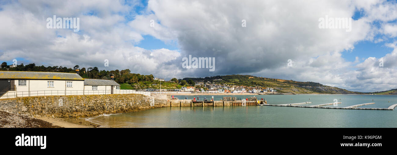 View from The Cobb of Lyme Bay and Lyme Regis, a coastal town in West ...