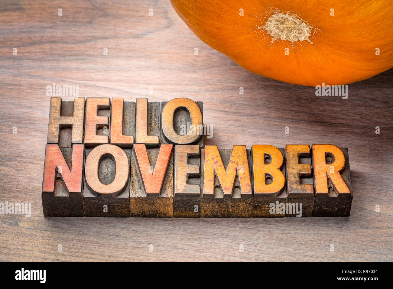 hello November greeting card - letterpress wood type blocks against ...