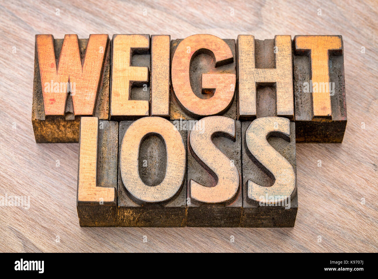 weight loss word abstract in vintage letterpress wood type against ...