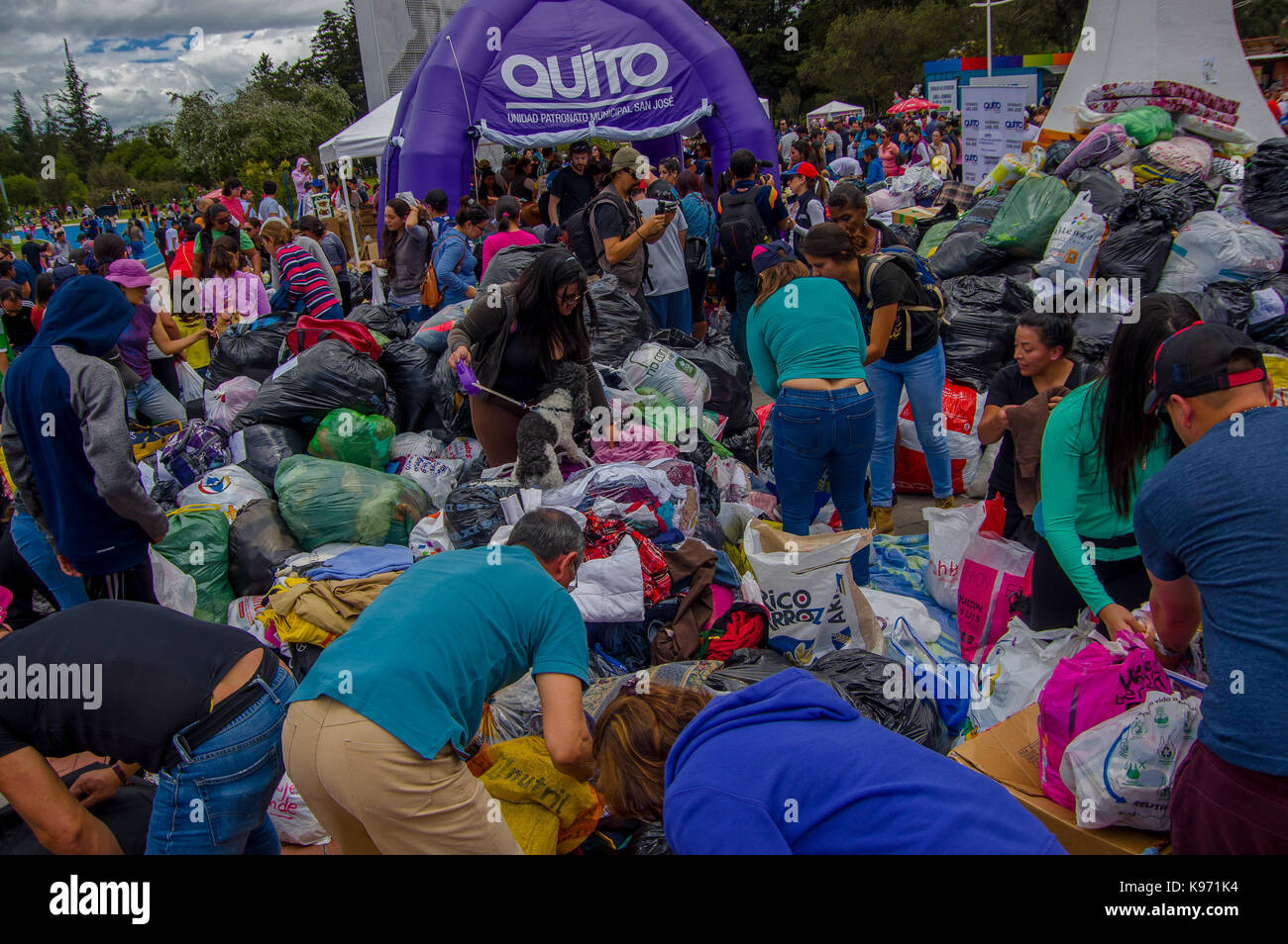 Quito, Ecuador - April,17, 2016: Crowd of people of Quito providing ...
