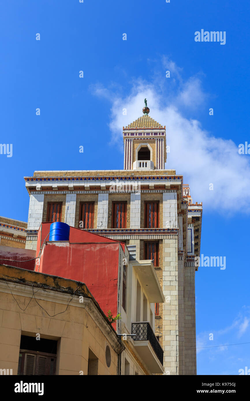 Top of the famous art deco architecture Bacardi building in Habana ...