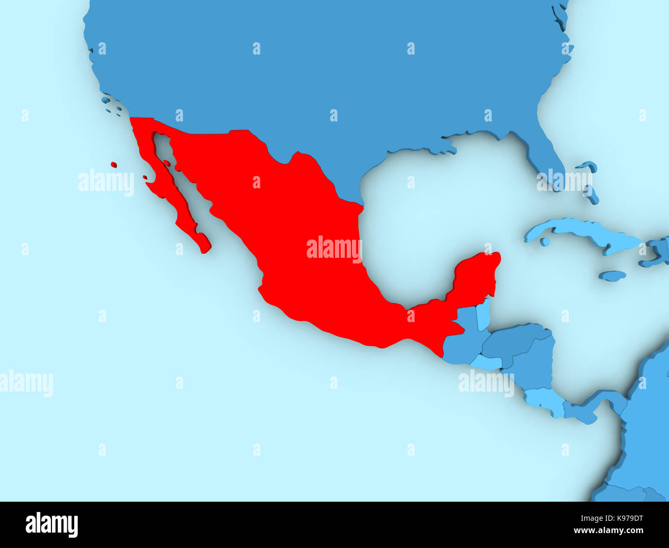 Mexico in red on blue political map. 3D illustration Stock Photo - Alamy