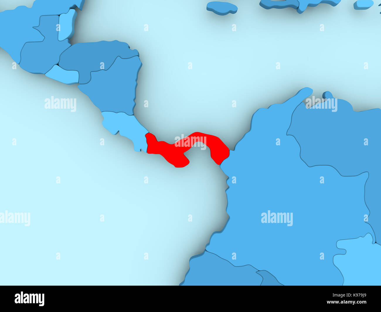 Panama in red on blue political map. 3D illustration Stock Photo - Alamy