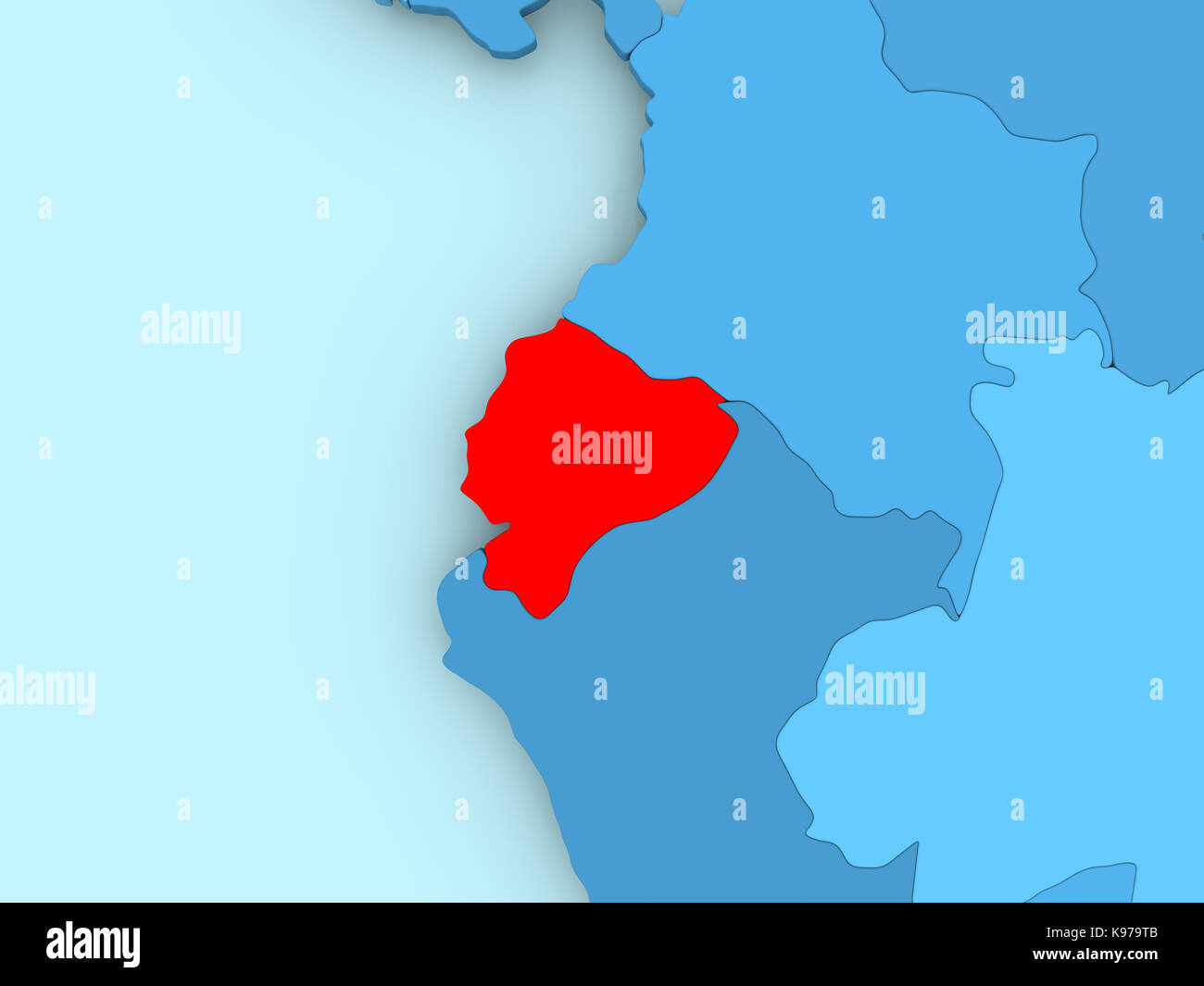 Ecuador in red on blue political map. 3D illustration Stock Photo - Alamy