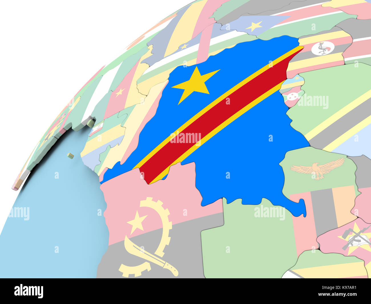Map of Democratic Republic of Congo on political globe with embedded ...