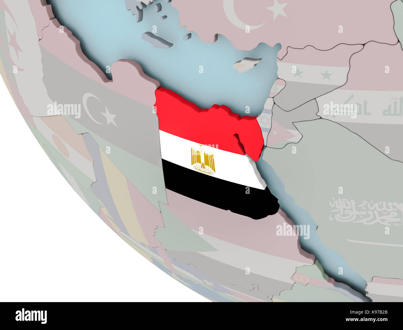 Map of Egypt on political globe with embedded flags. 3D illustration ...